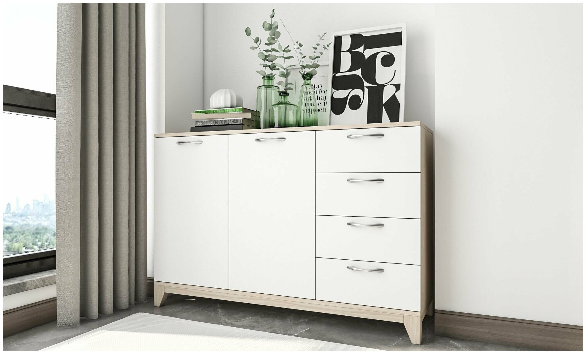 Комод С выдвижными ящиками и полками "Хельга 29" 120х80х40 Кремона шампань / Белый