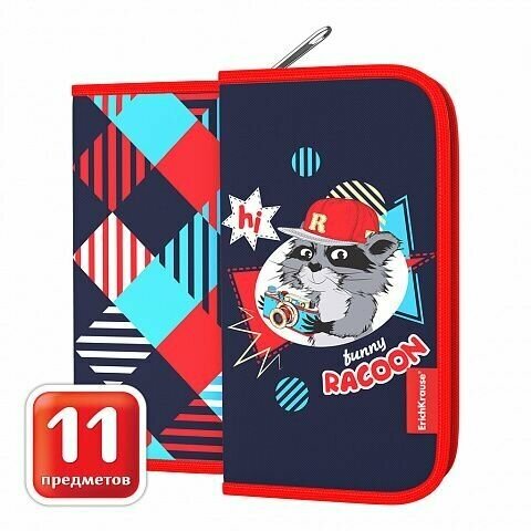 Пенал-книжка с наполнением Funny Racoon 110x205x25мм ErichKrause