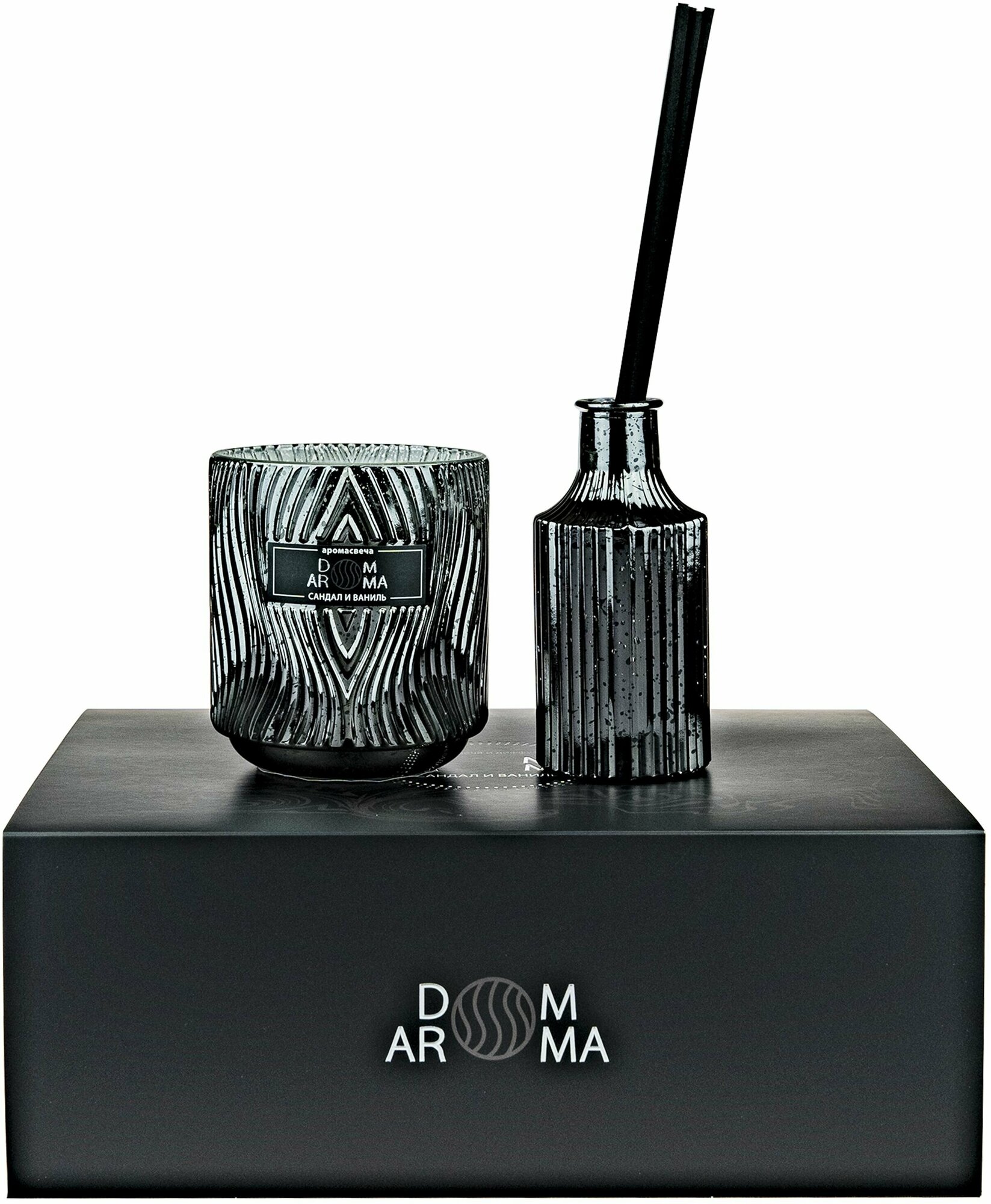 Подарочный набор DOM AROMA "Сандал и ваниль", свеча 420 гр + диффузор 150 мл