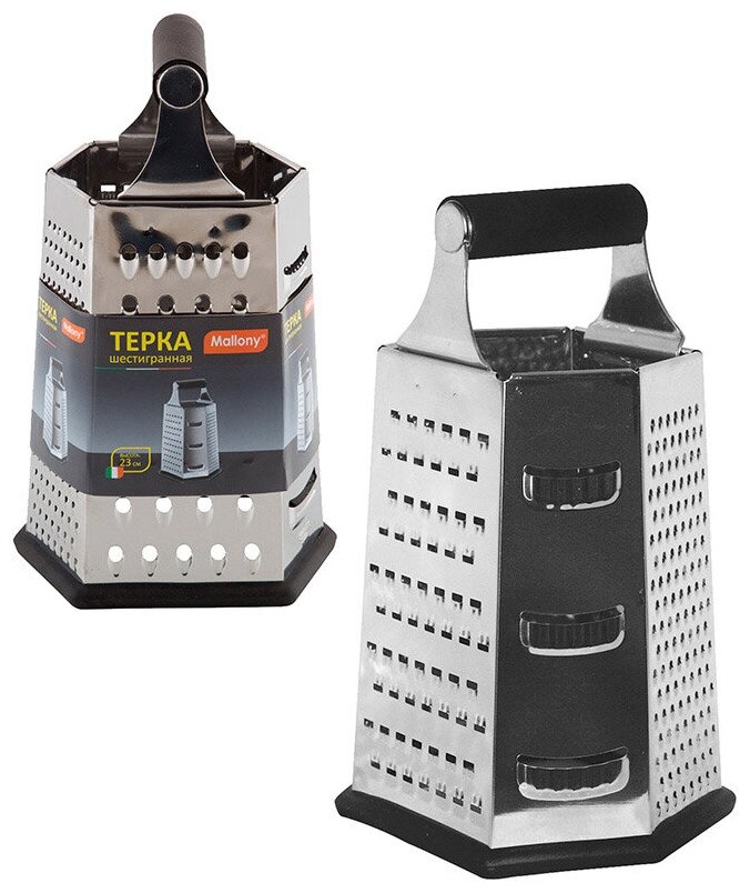 Терка Mallony GR-004-9 (6 граней), прорезиненная ручка, высота: 23см (пластик, нержавеющая сталь)