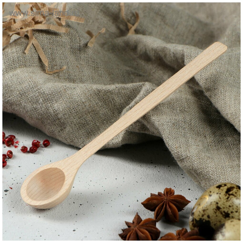 Ложка чайная, деревянная, длина 15 см, без покрытия, из бука