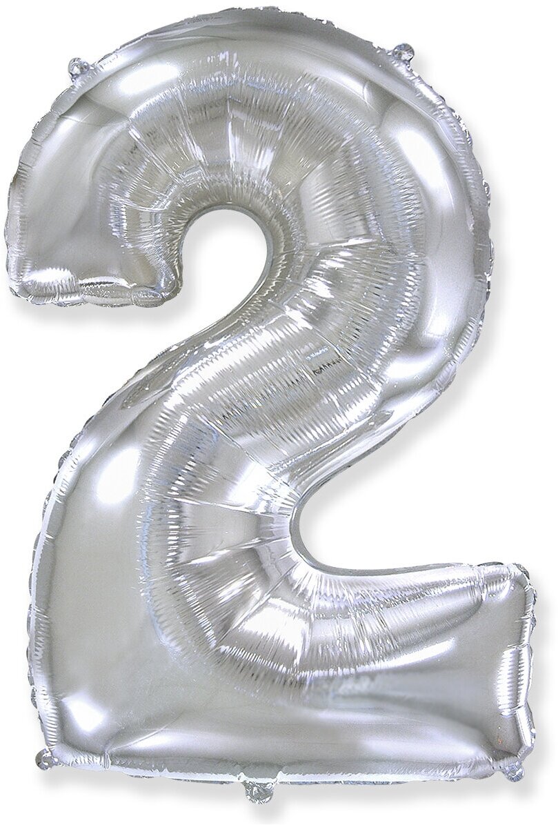Воздушный шар FlexMetal "Цифра 2", серебристый, фольгированный, высота 102 см
