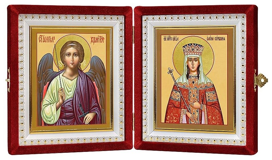 Складень именной "Преподобная Елена Сербская, королева - Ангел Хранитель", размер ликов 10*12 см