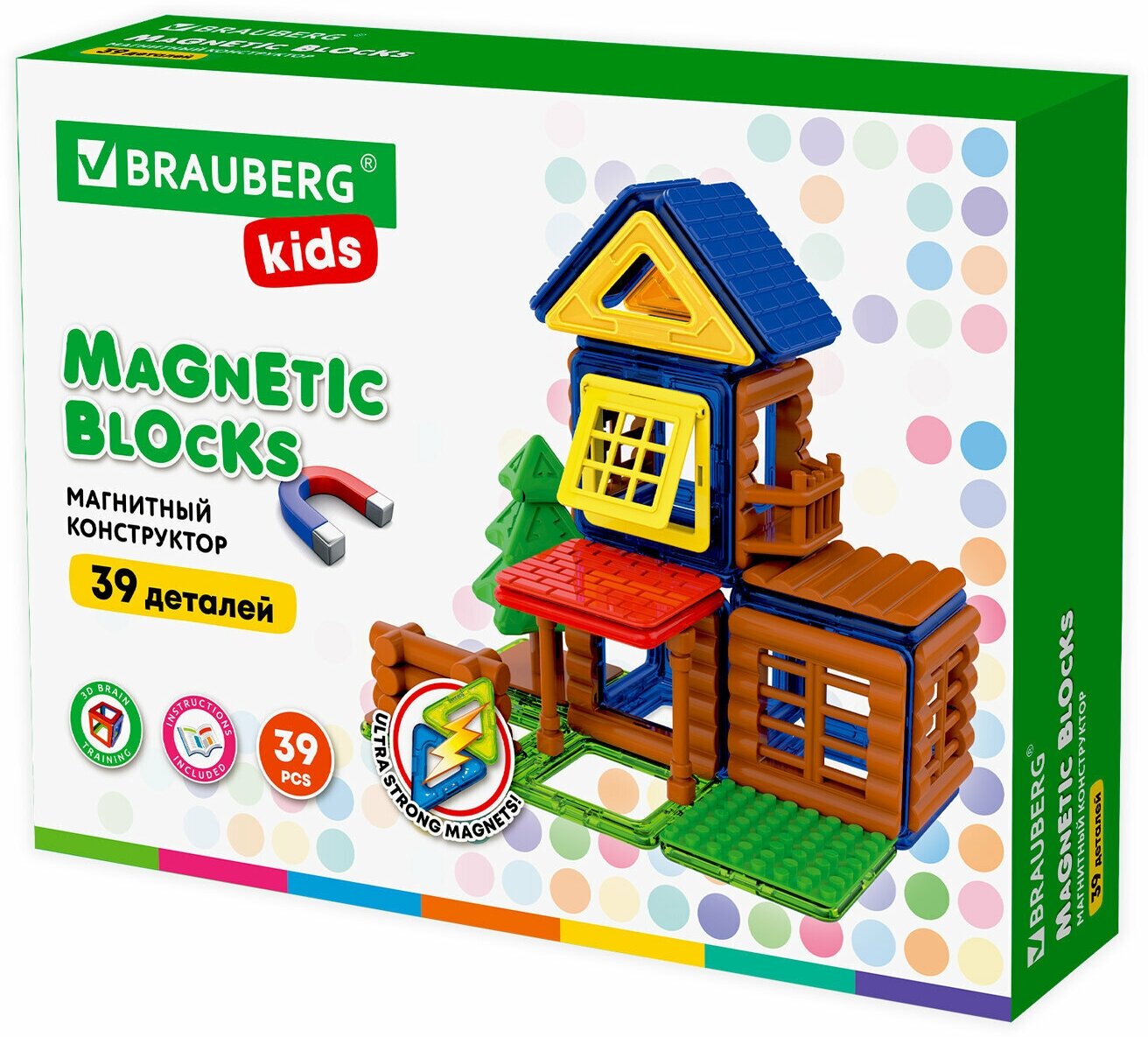 Магнитный конструктор Brauberg Kids Magnetic Build Blocks-39, Построй дом, 39 деталей 663849