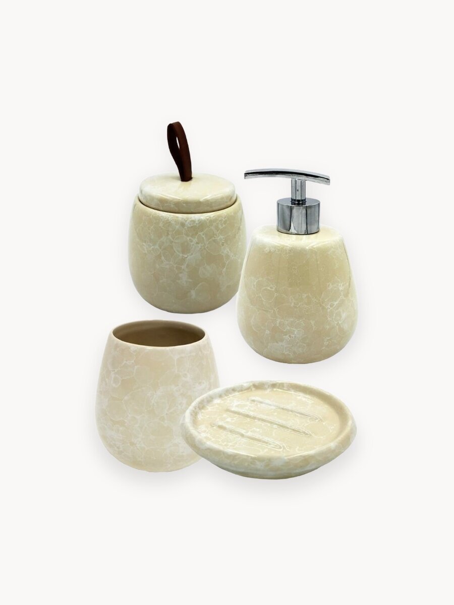 Набор для ванной комнаты аксессуары принадлежности комплект BATH PLUS PIETRA керамика бежевый