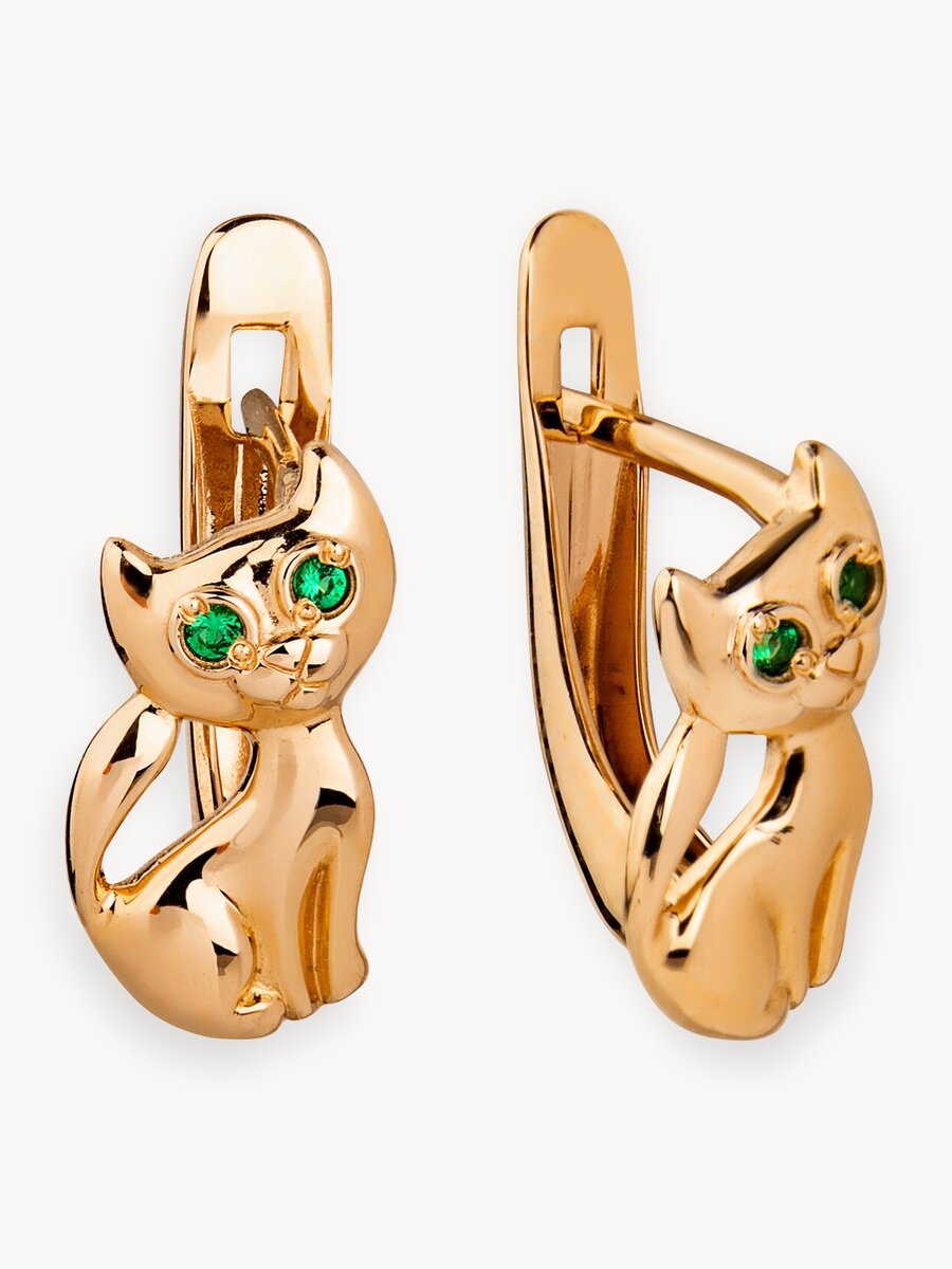 Серьги двусторонние, красное золото, 585 проба, фианит