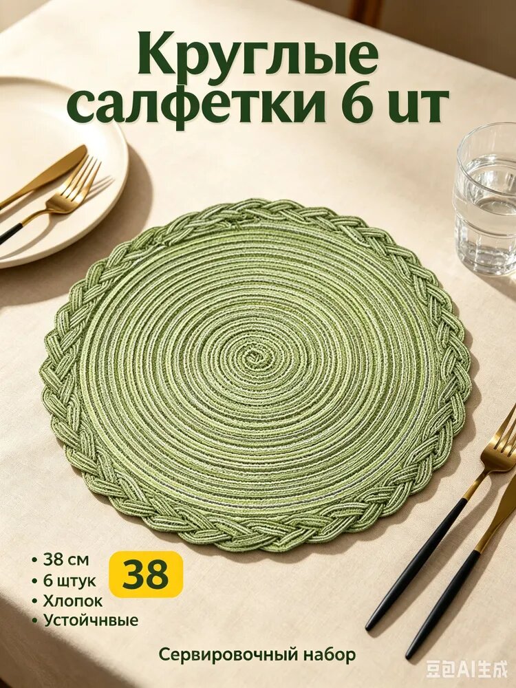 Lengye Салфетка сервировочная 38x38 см 6 шт поликоттон светло-зеленый
