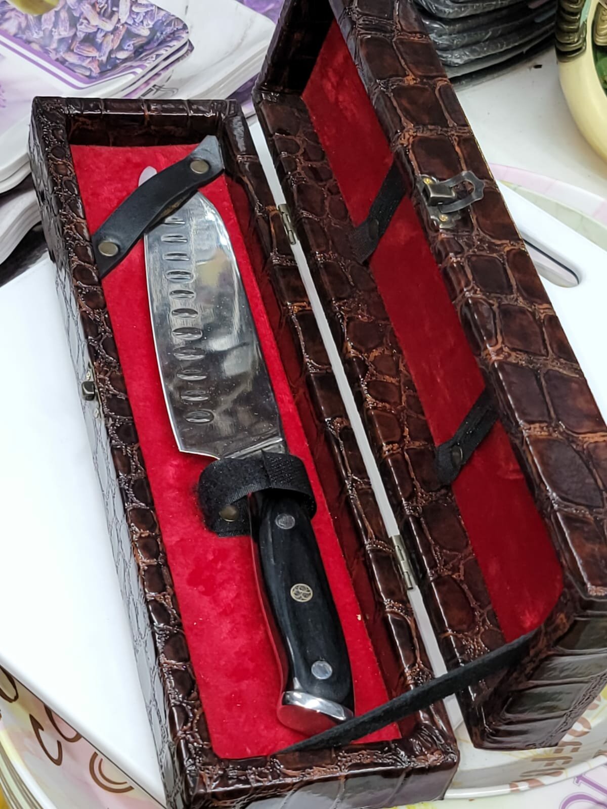 Шеф Нож кухонный разделочный в подарочном кожаном футляре (высш. качество) обвалочный топор