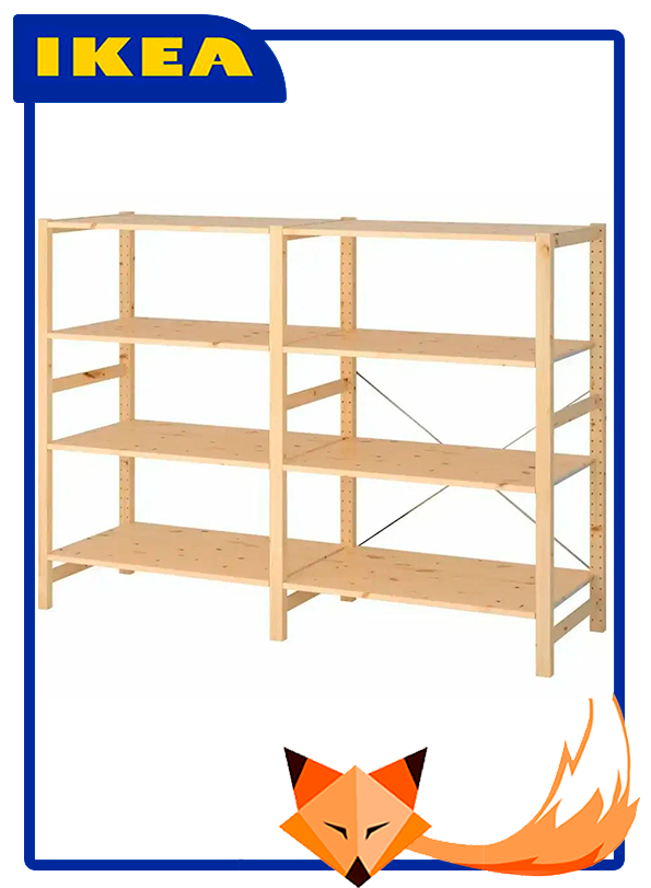 Стеллаж IKEA Ivar 174х30х124 см, 8 полок, массив сосны, без покрытия