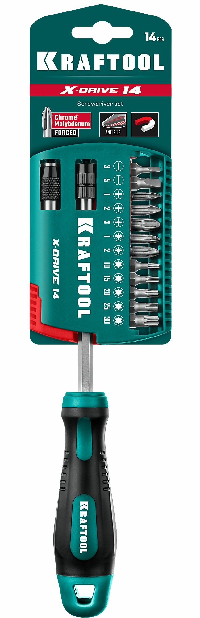 Отвертка-битодержатель 14 предметов X-Drive-14 KRAFTOOL 25814