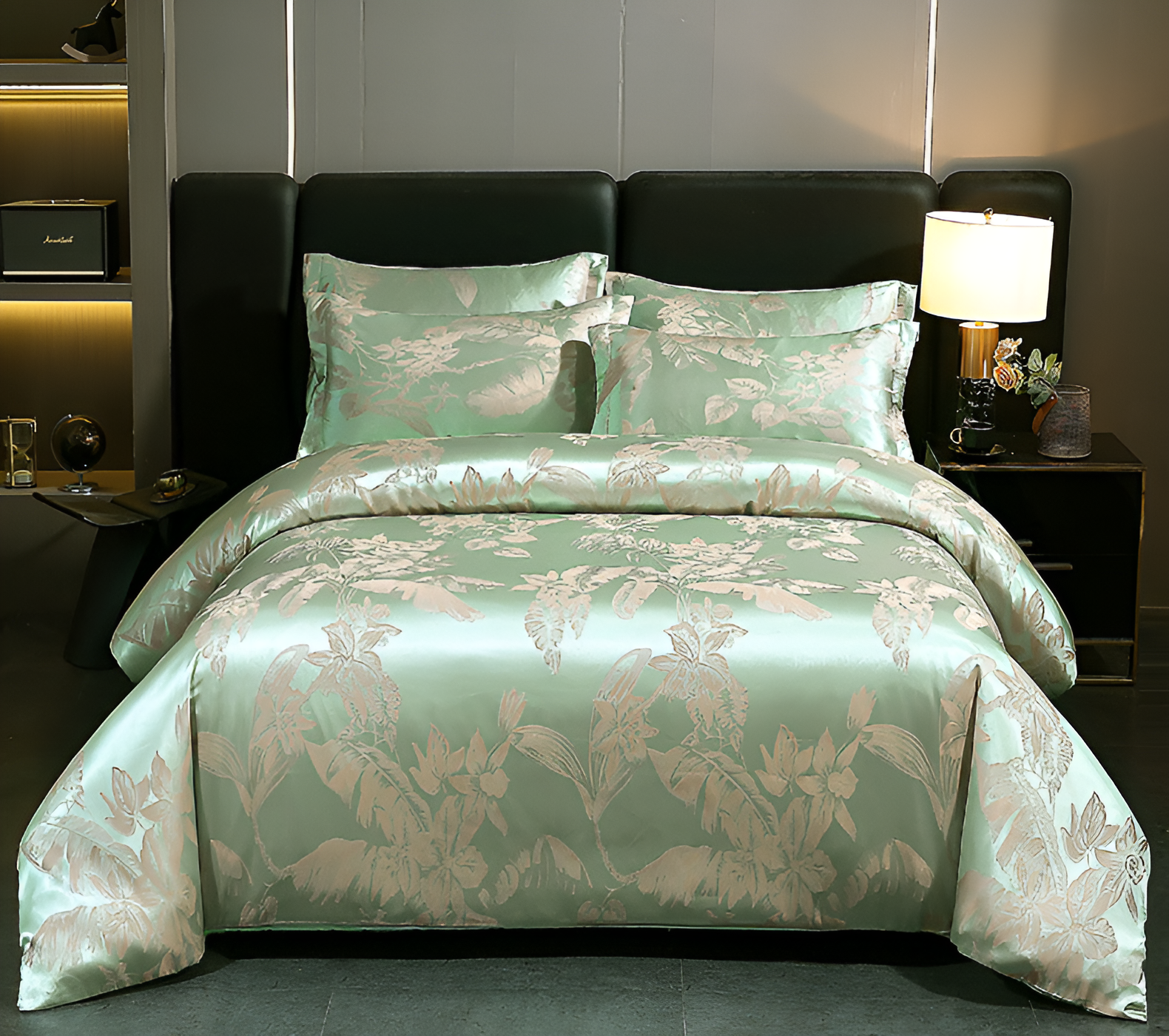 Комплект постельного белья, жаккард, с вышивкой, 1,5-спальный, простыня 1,5 м, магия стиля