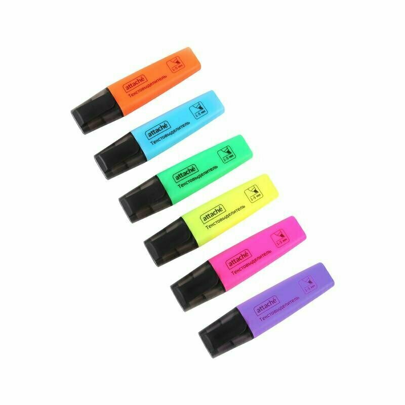 Маркер выделитель текста Attache Colored 1-5 мм набор 6 цветов, 958570