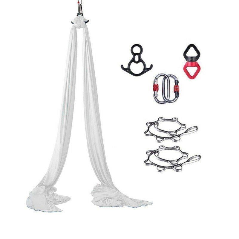 Гамак для йоги, 8 метров, белый, с аксессуарами