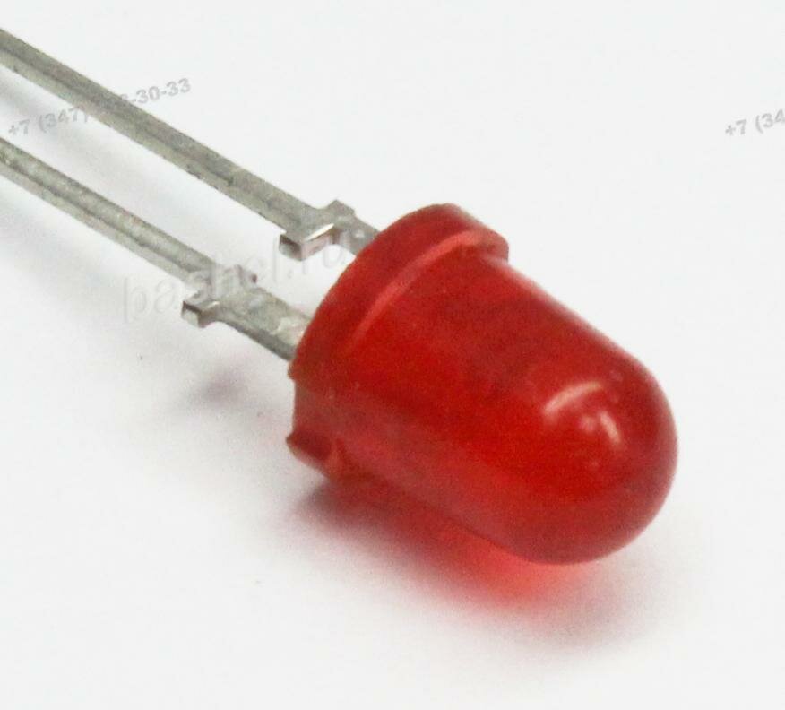 LED DIP 5mm АЛ307БМ красный, Светодиод, круглый матовый 5мм, Планета, (0.9мКд 655нМ)