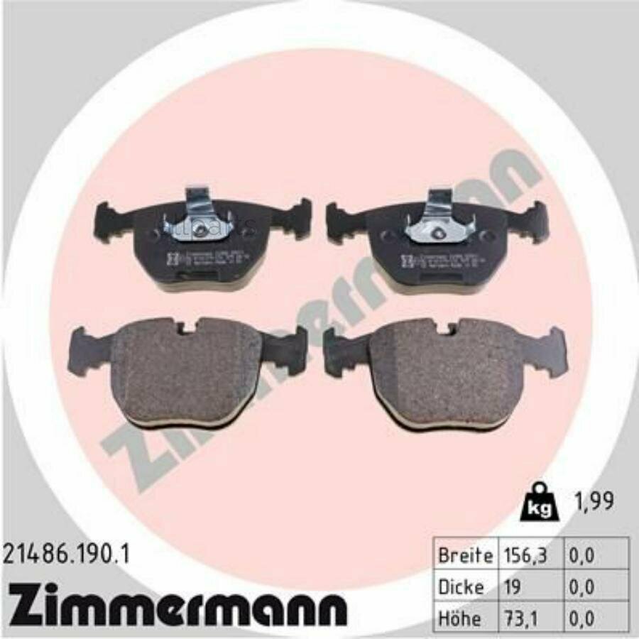 ZIMMERMANN 214861901 колодки дисковые ! перед. 156x73x19 \ BMW E39 3.0-4.0/3.0D/E53 3.0/4.4/3.0D 00>/E38 4.4
