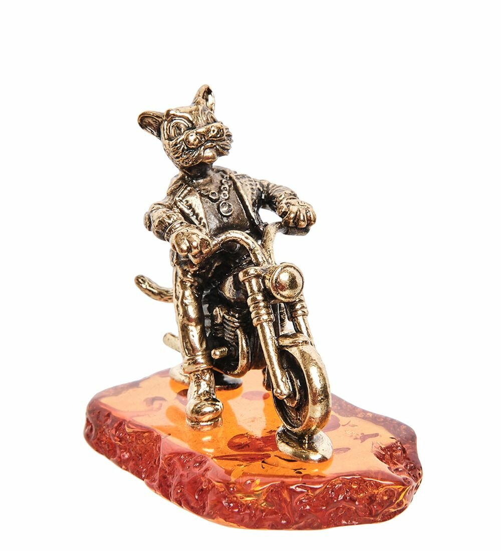 Фигурка 'Кот байкер' (латунь, янтарь)