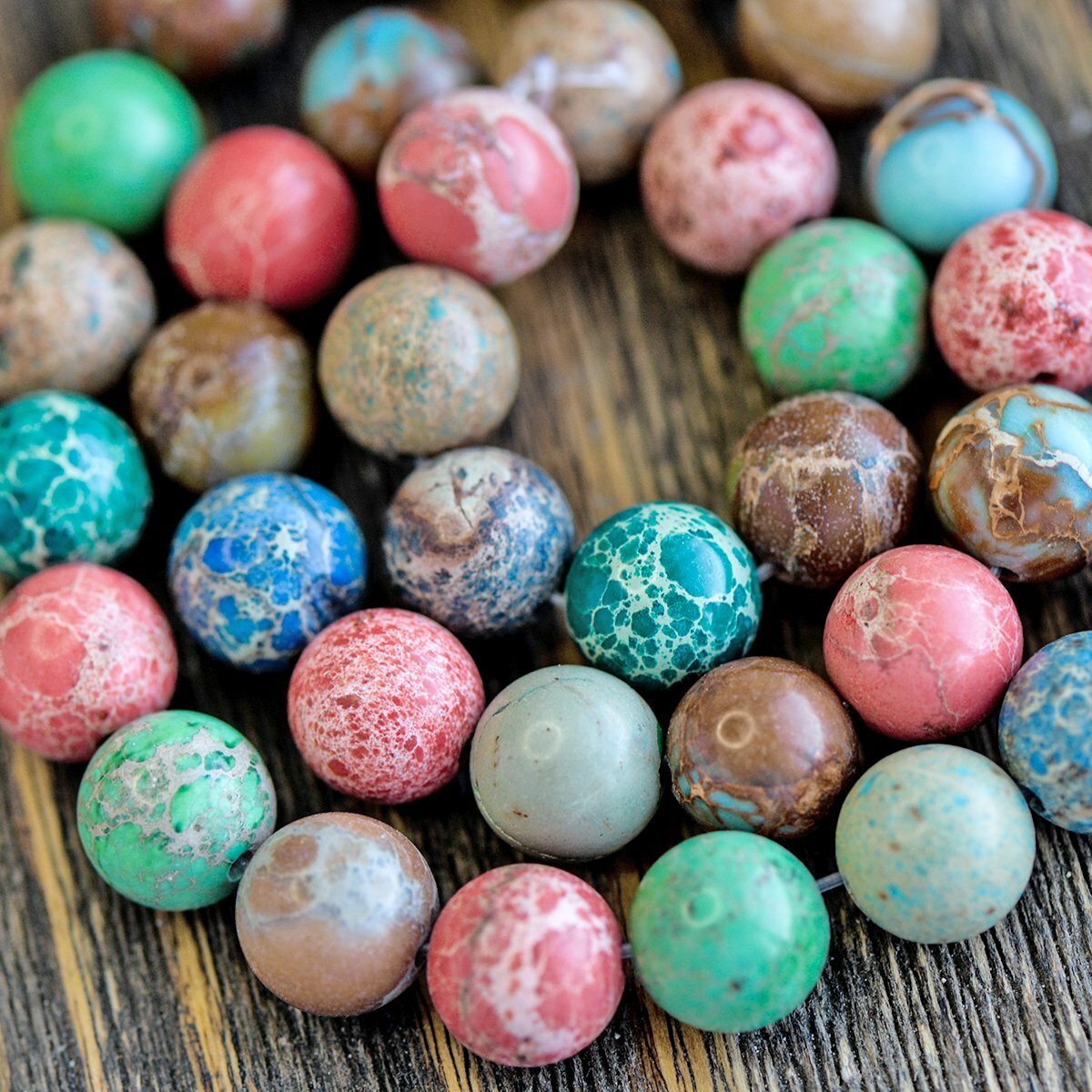 Варисцит Бусины натуральные 6 шт, размер 10 мм, разные цвета в упаковке