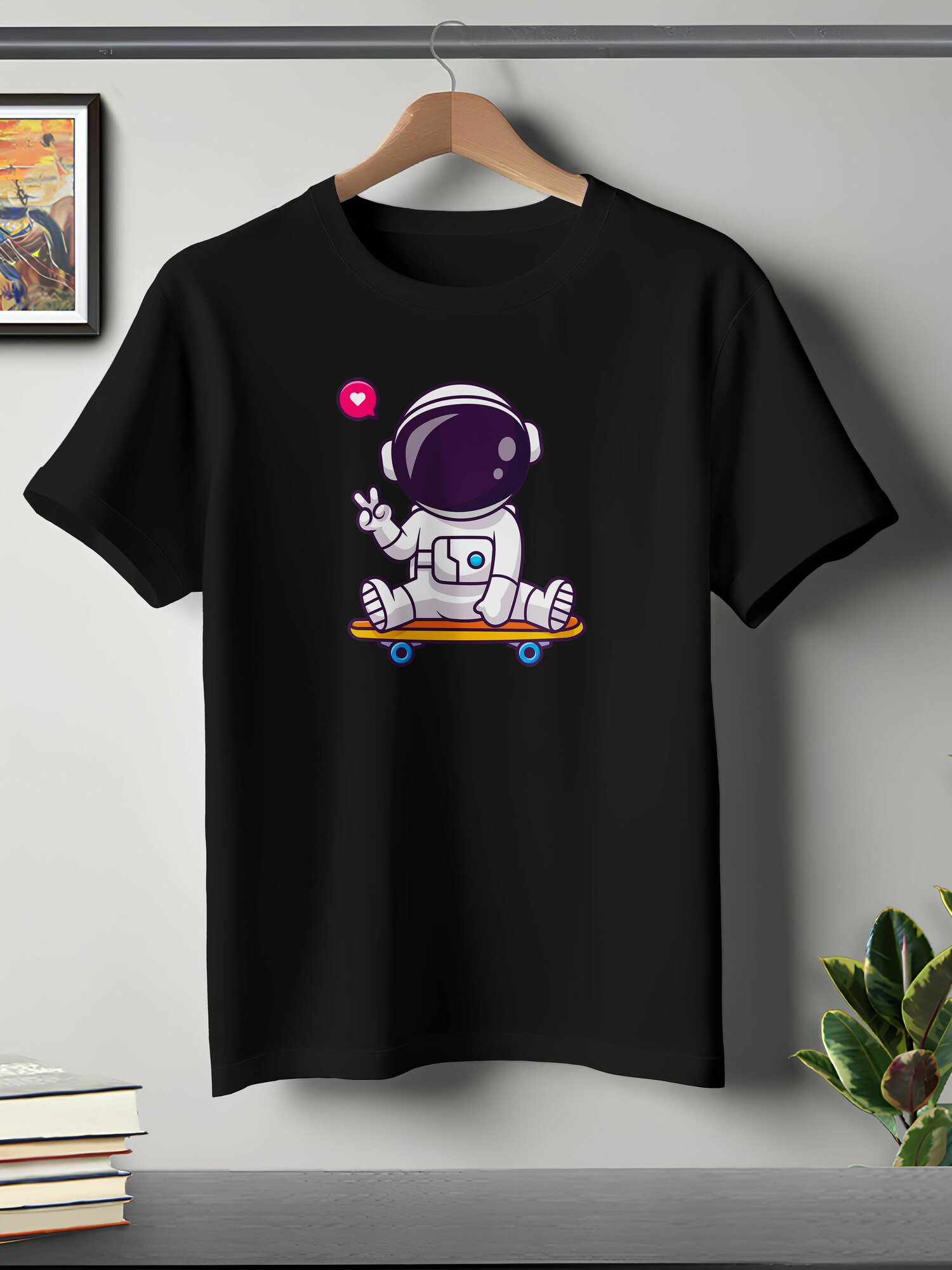 Футболка ONEQ унисекс 68-70 (6XL) размер с принтом Космонавт, черная