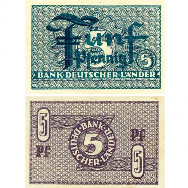 5 пфеннигов 1948 Германия ФРГ, сувенирная копия, банкноты и купюры редкие коллекционные