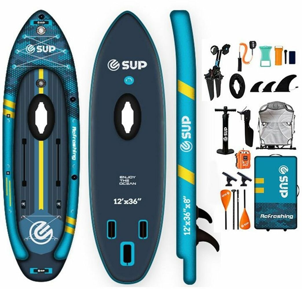 Надувной SUP-каяк с педальным приводом E-SUP REFRESHING 365х91х20см Технологичное решение для рыбалки и активного отдыха