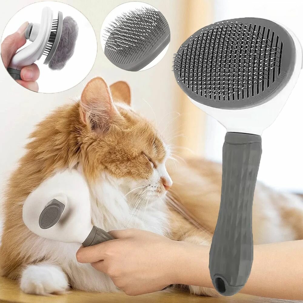 Расческа для кошек и собак, серый, Пуходерка самоочищающаяся для животных, Дешеддер для вычесывания шерсти, Щетка для вычесывания шерсти, Чесалка для животных