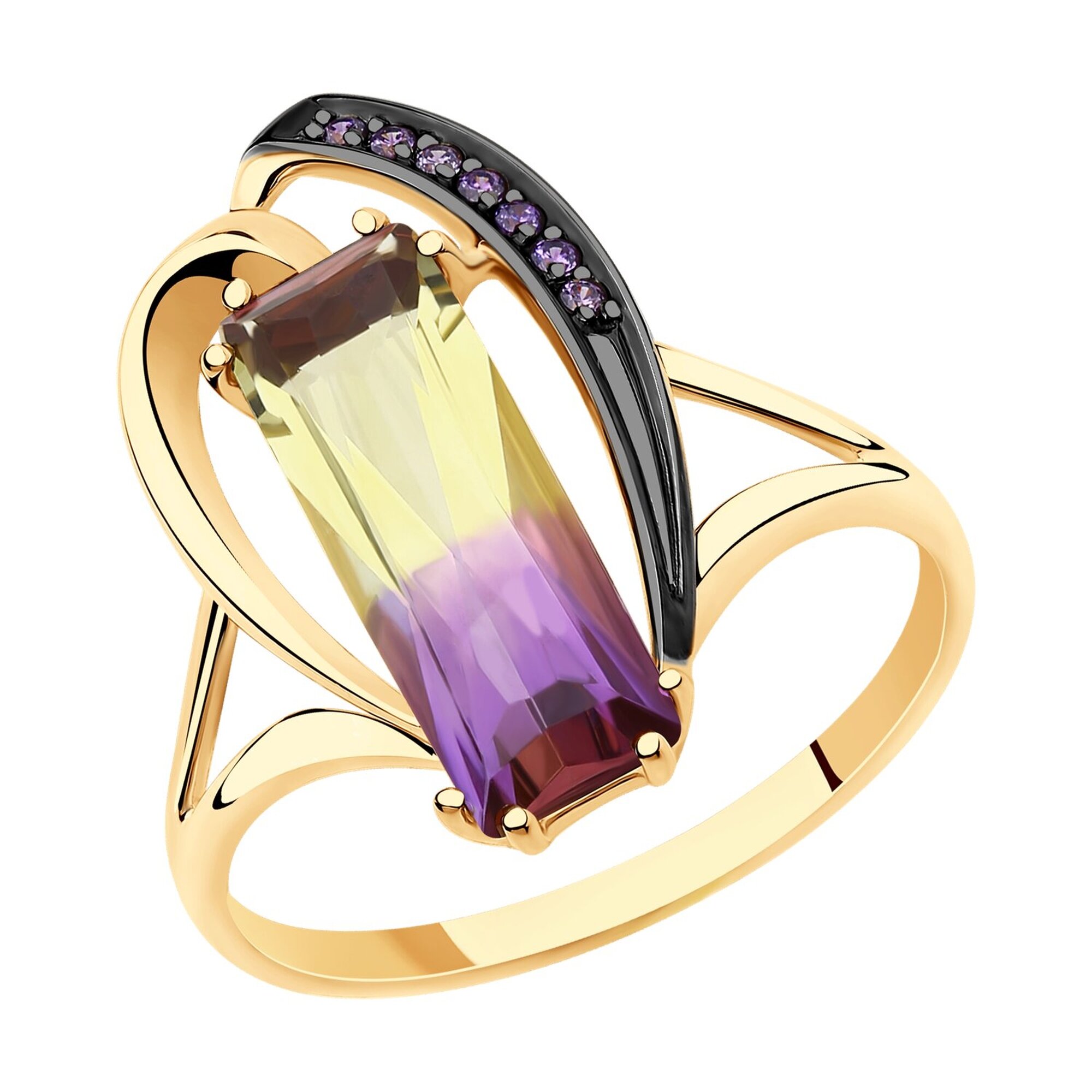 Кольцо, красное золото, 585 проба, аметрин, фианит