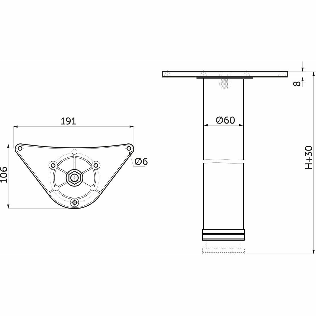 Опора мебельная 60/710 престиж, хром