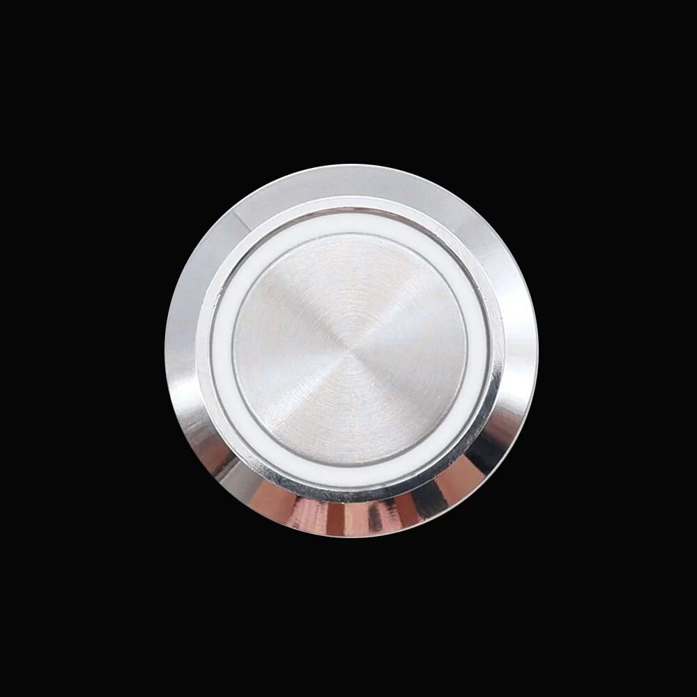 Металлический кнопочный переключатель PRONCH 19mm, Flat Round White, Momentary self-reset, 12-24V