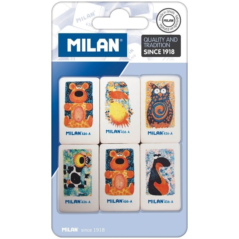 Ластик Milan каучук, 436-А, размер 39х23х9 мм, 6 штук в блистере (BMM9202)