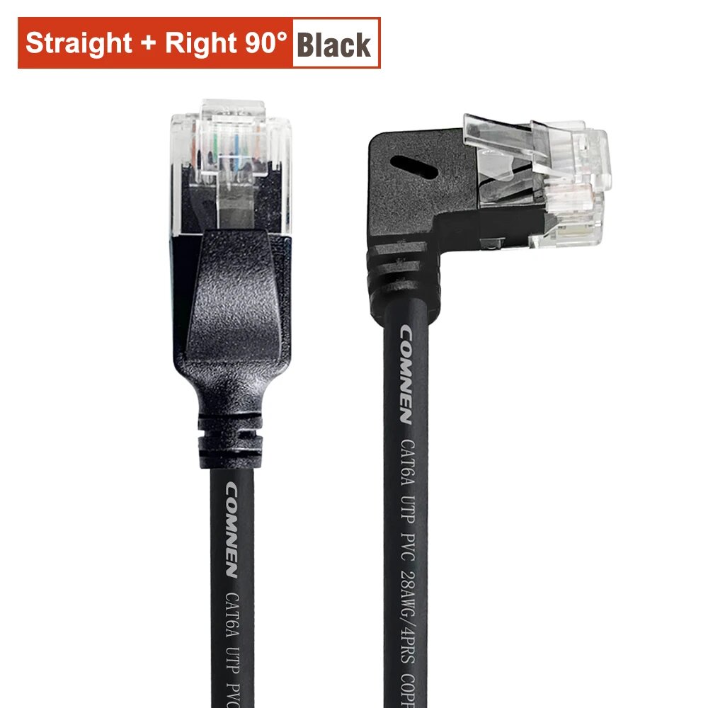 COMNEN Cat6a Ethernet кабель 2m, 90 градусов, черный