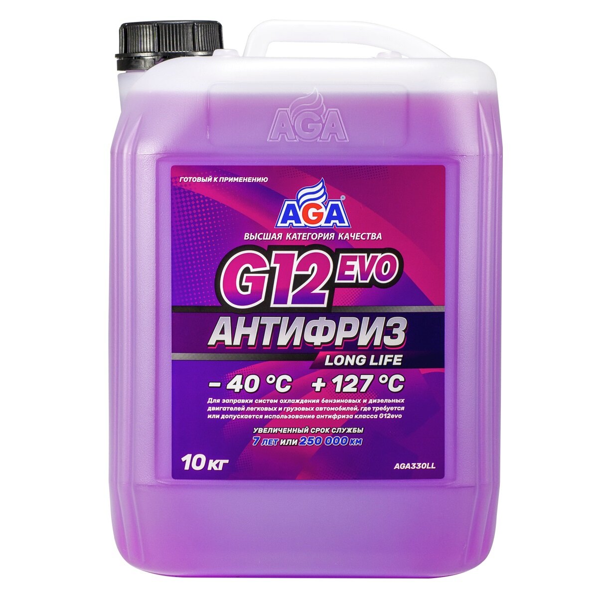 Антифриз AGA G12evo LONG LIFE, фиолетовый, -40С, (10кг) AGA330LL