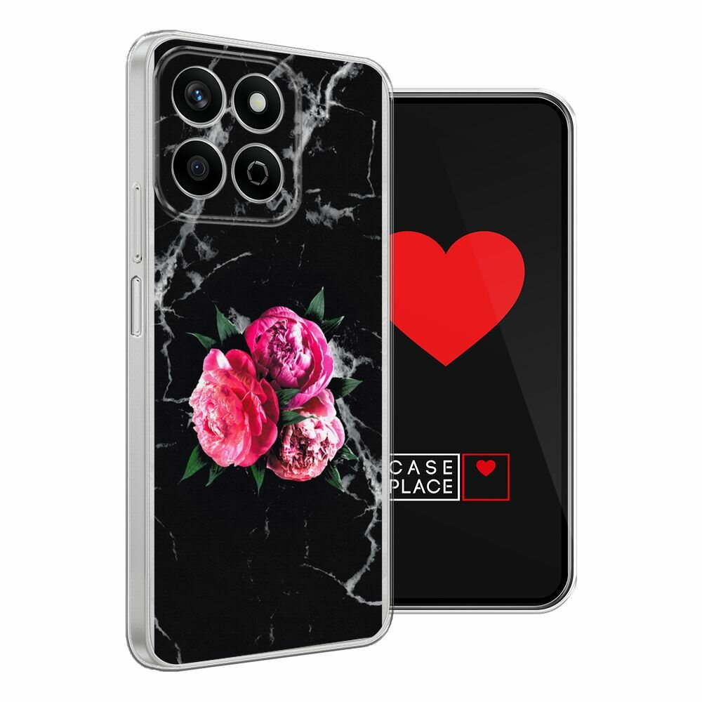 Чехол на Honor X7c / Хонор X7c с принтом "Букет на черном мраморе" — фото 1