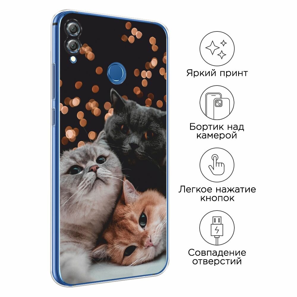 Силиконовый чехол на Honor 8X / Хонор 8Х с принтом "Кошачьи обнимашки" — фото 1