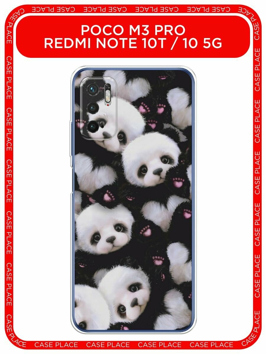 Чехол на Xiaomi Redmi Note 10T/10 5G/Poco M3 Pro / Сяоми Редми Нот 10Т/10 5G/Поко М3 Про с принтом "Море панд"