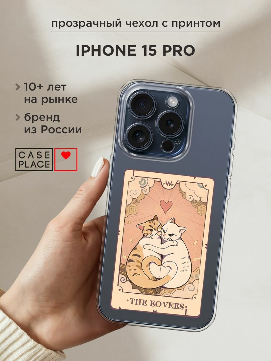 Чехол на Apple iPhone 15 Pro / Айфон 15 Про с принтом "The lovers cats 2 - 14 февраля", прозрачный