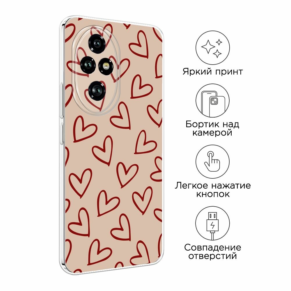 Чехол на Honor 200 Pro / Хонор 200 Про с принтом "Little hearts doodles 1 - 14 февраля" — фото 1