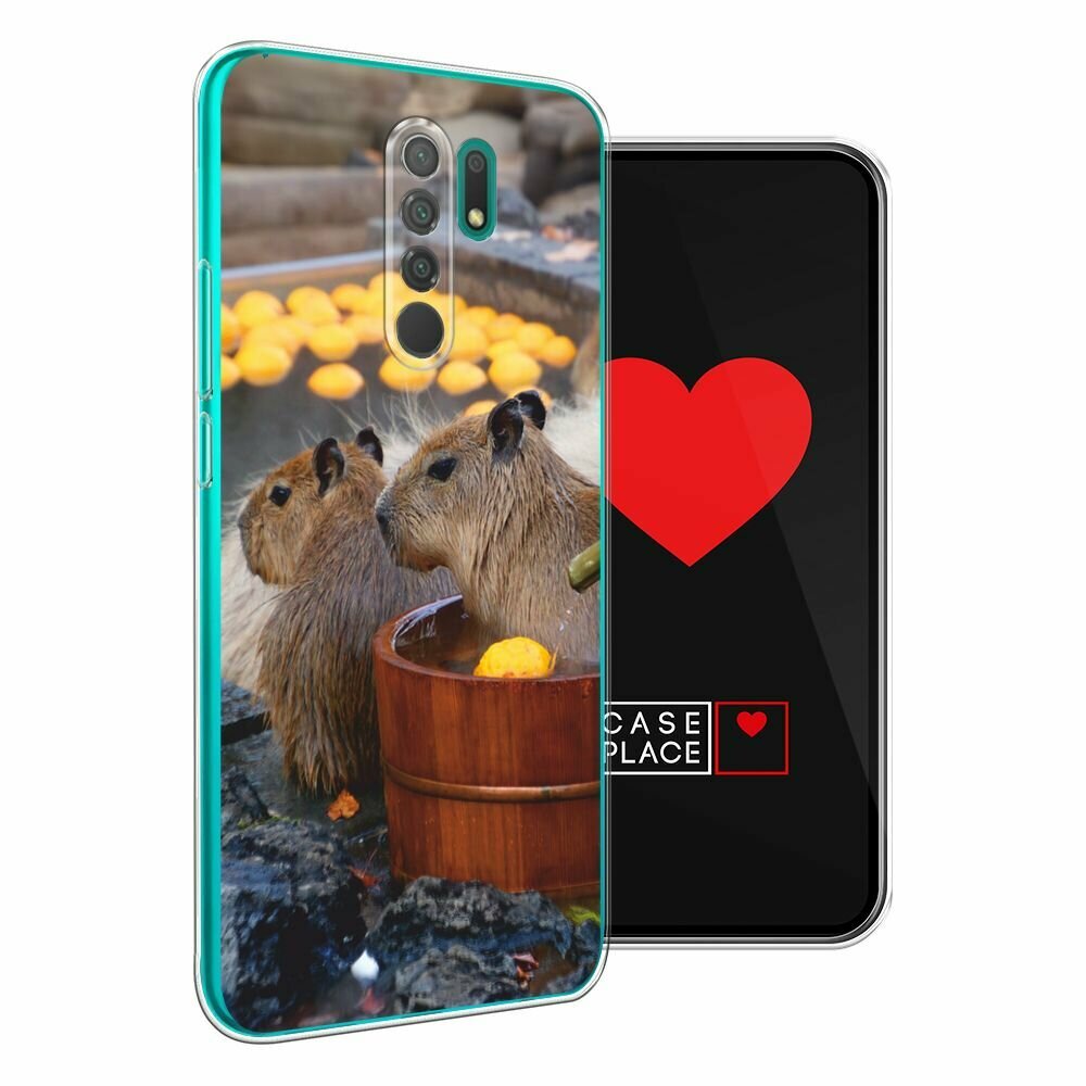 Чехол на Xiaomi Redmi 9 / Сяоми Редми 9 с принтом "Капибары отмокают" — фото 1