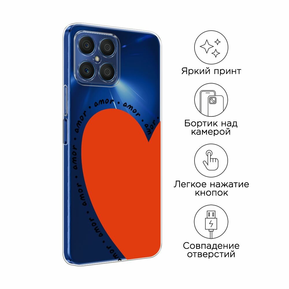 Чехол на Honor X8 / Хуавей X8 с принтом "amor heart 2 - 14 февраля", прозрачный — фото 1