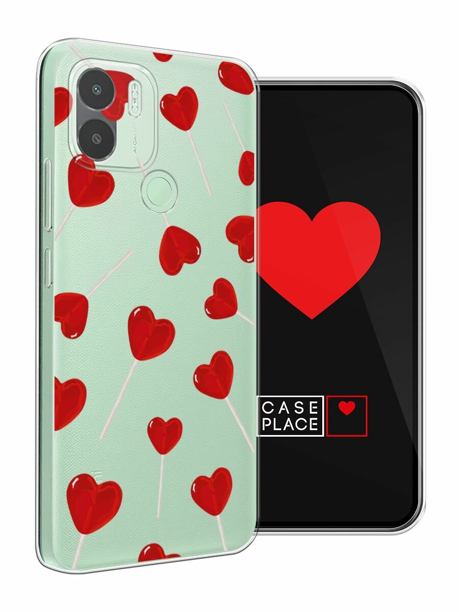 Чехол на Xiaomi Redmi A1+/Redmi A2+/Poco C51/C50 / Редми A1+ с принтом "Сердечки-леденцы 2 - 14 февраля", прозрачный — фото 1
