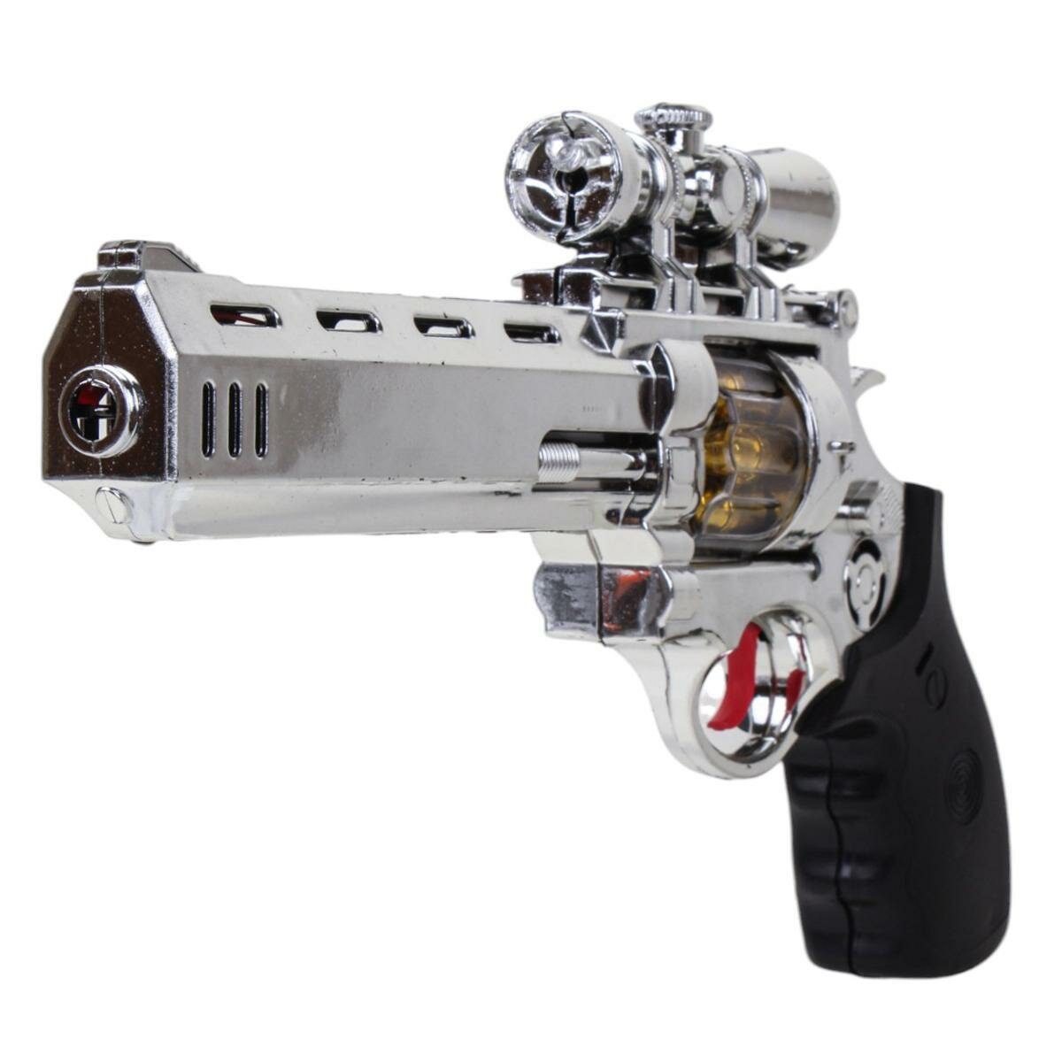 Пистолет игрушечный на батарейках с светом и звуком, пластик, цвет серебристый с черной рукояткой, 27.5х4х15.5см