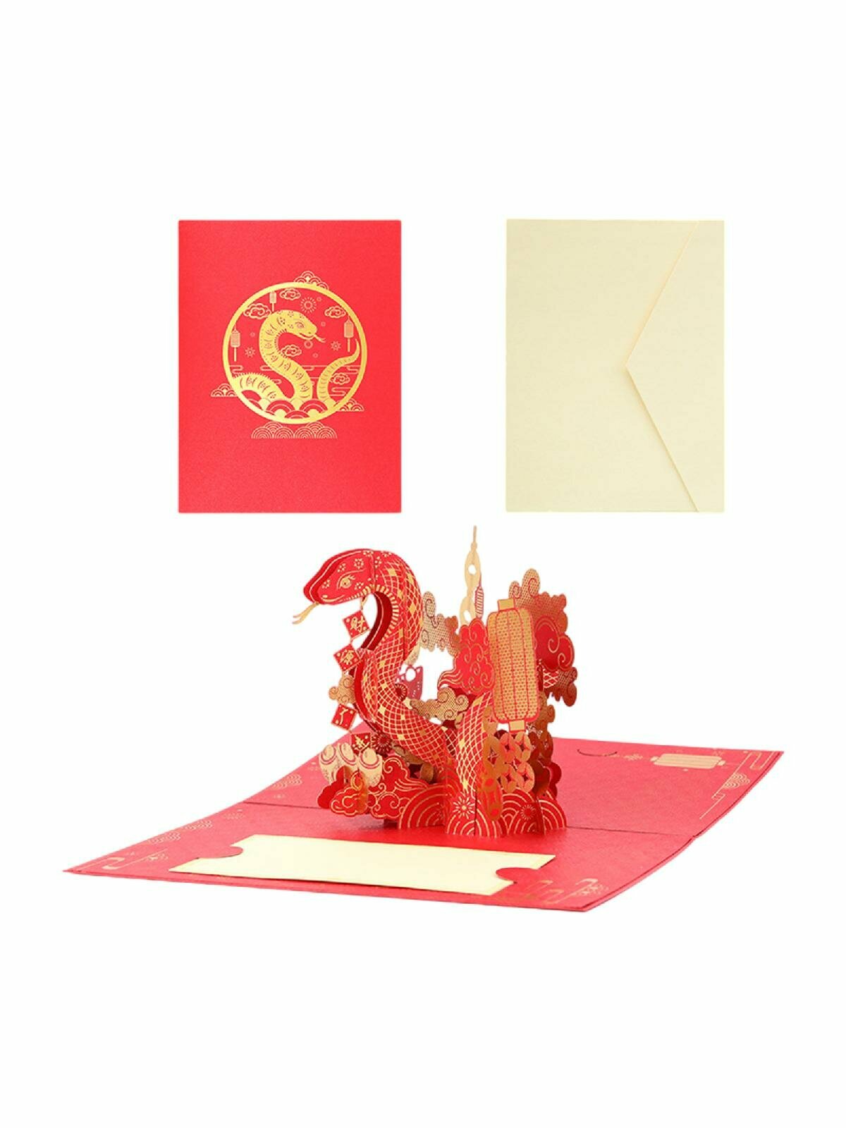 Весенний фестиваль 2025 креативная Бронзовая Змея 3D Трехмерная поздравительная открытка