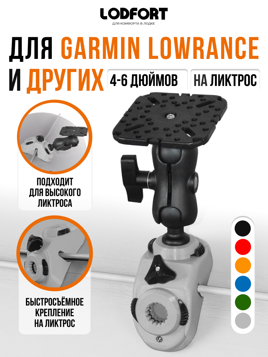Держатель эхолота шарнирный Lowrance elite/Garmin striker на ликтрос 4", 5", 6" LODFORT универсальный, быстросъёмный