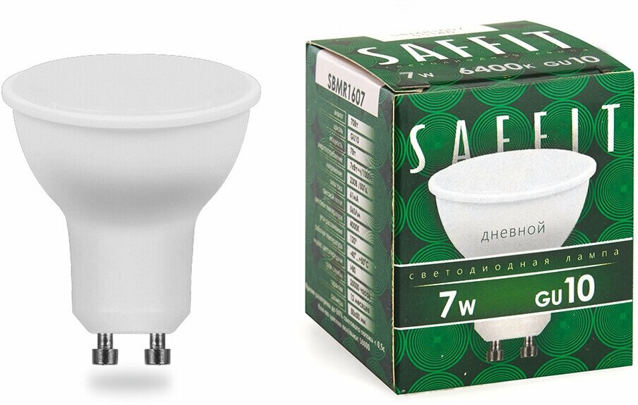 Лампа светодиодная GU10 7W 6400K дневной белый свет 5 шт Saffit SBMR1607 55147