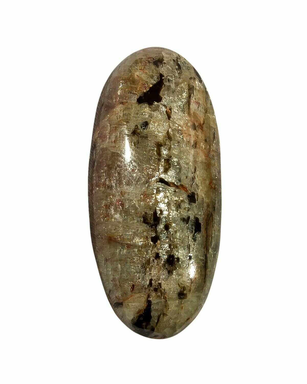 Кабошон из кианита размером 42х19х9 мм. На стеклянной подложке.