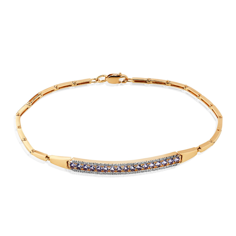 Браслет, красное золото, 585 проба, бриллиант, танзанит