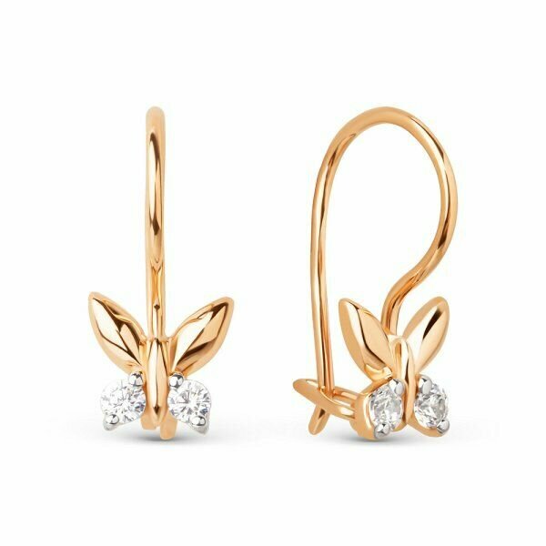 Серьги, красное золото, 375 проба, фианит