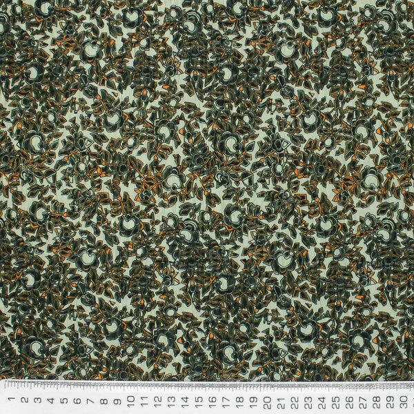 Плательная ткань Ткани-100, 100% полиэстер, цветочный принт, оливковый цвет, 1м