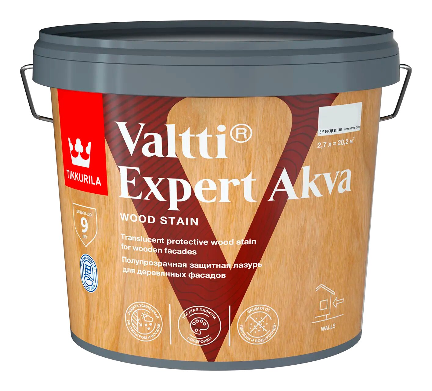 Антисептик защитно-декоративный Tikkurila Valtti Expert Akva палисандр полуматовый 2.7 л