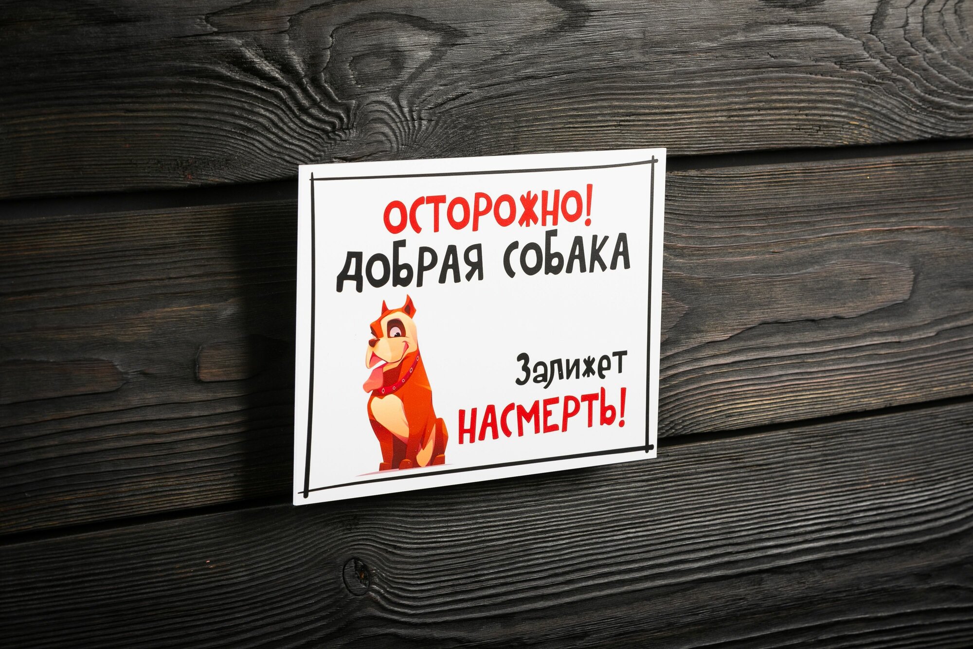 Декоративная табличка "Осторожно! Добрая собака. Залижет насмерть!"