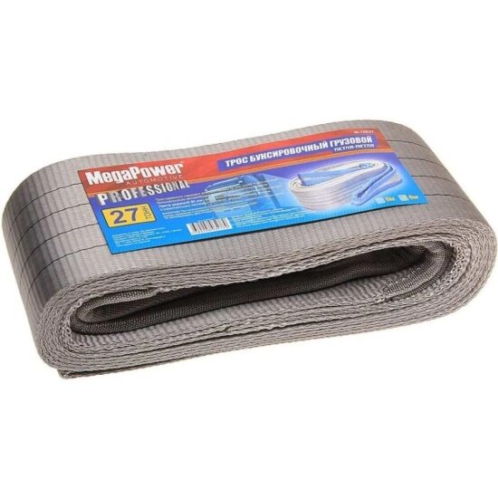 Трос буксировочный грузовой Megapower M-75627 27 тонн, длина 6 метров, ширина ленты 120мм